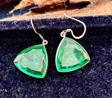 Green Emerald Earring Dangle Drop Earrings 925 Sterling Silver