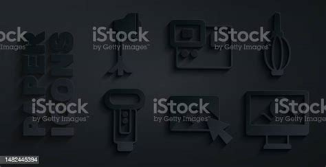 사진 보정 먼지 송풍기 카메라 플래시 액션 익스트림 및 스튜디오 전구 소프트박스 아이콘을 설정합니다 벡터 3차원 형태에 대한 스톡 벡터 아트 및 기타 이미지 Istock