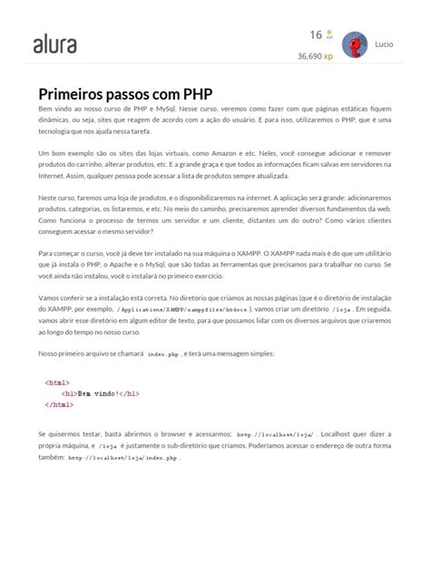 01 Primeiros Passos Com Php Alura Pdf Pdf Navegador Da Web Php