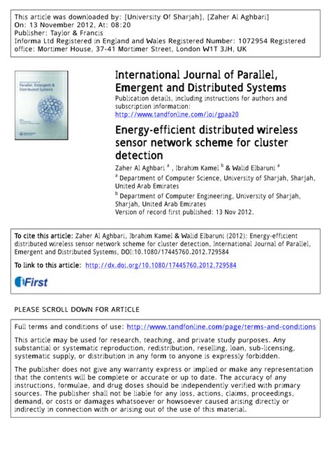 Pdf Energy Efficient Distributed Wireless Sensor Network Scheme For