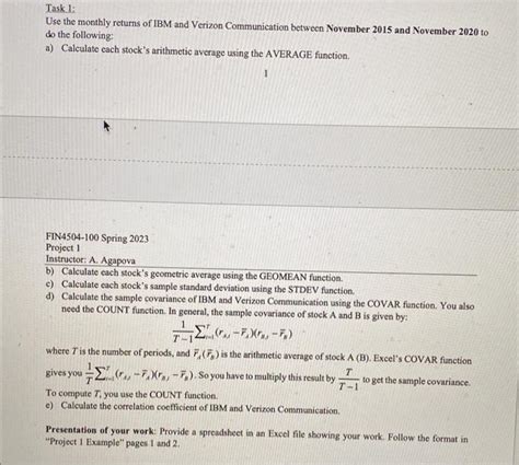 Task 1 Use The Monthly Returns Of Ibm And Verizon