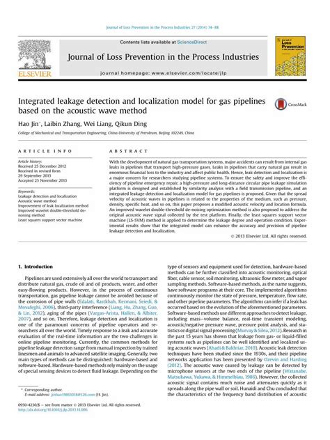 Pdf Integrated Leakage Detection And Localization Model For Gas