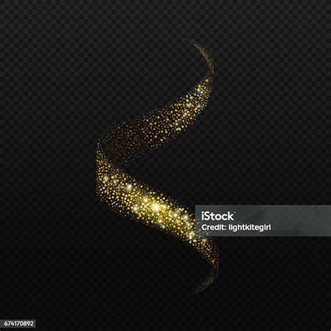 반짝이의 나선형 흐름 반짝이 색종이 검은 투명 바탕에 황금 입자의 빛나는 흔적 금 금속에 대한 스톡 벡터 아트 및 기타 이미지 금 금속 금색 나선형 Istock