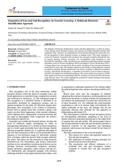 Pdf Integration Of Face And Gait Recognition Via Transfer Learning A Multiscale Biometric