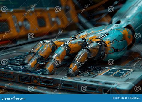 Futuristic Robotic Hand Typing On Computer Keyboard Technology And Ai Concept Generative Ai