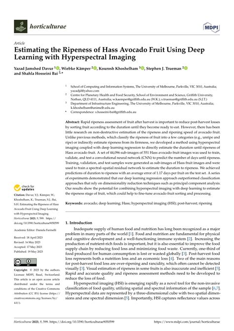 Pdf Estimating The Ripeness Of Hass Avocado Fruit Using Deep Learning With Hyperspectral Imaging