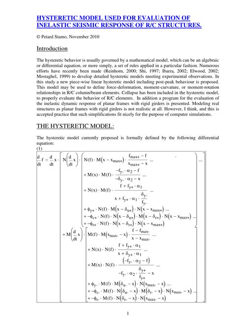 Pdf Hysteretic Model Used For Evaluation Of Inelastic Seismic Response Of Rc Structures