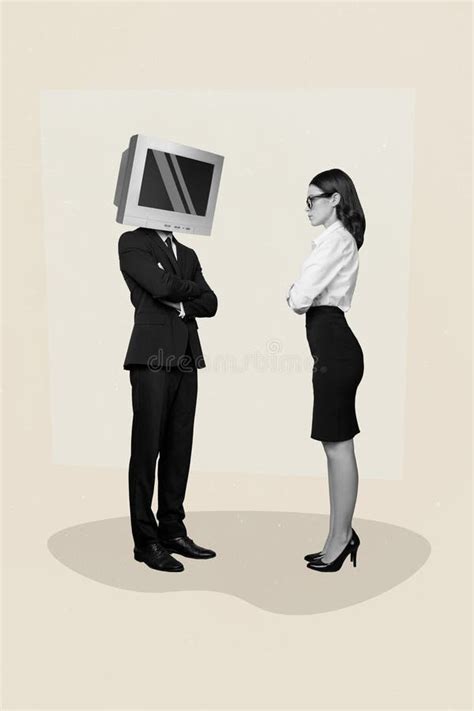 collage creative composite artwork minimal template of two business partners headless computer