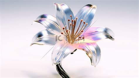 玻璃质感花朵白色百合花植物插画图片 千库网