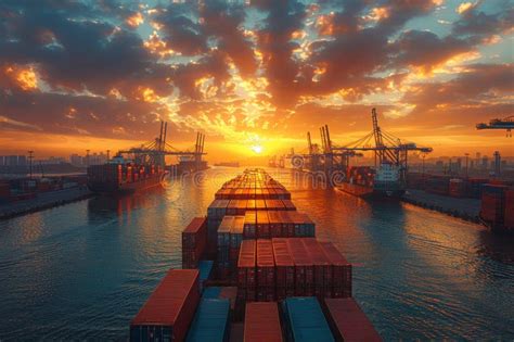Global Logistics Container Ship Loading At Port For Import Export With