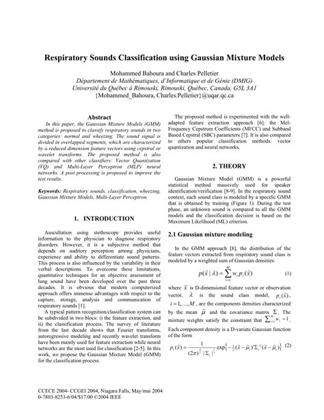 Pdf Respiratory Sounds Classification Using Gaussian Mixture Models