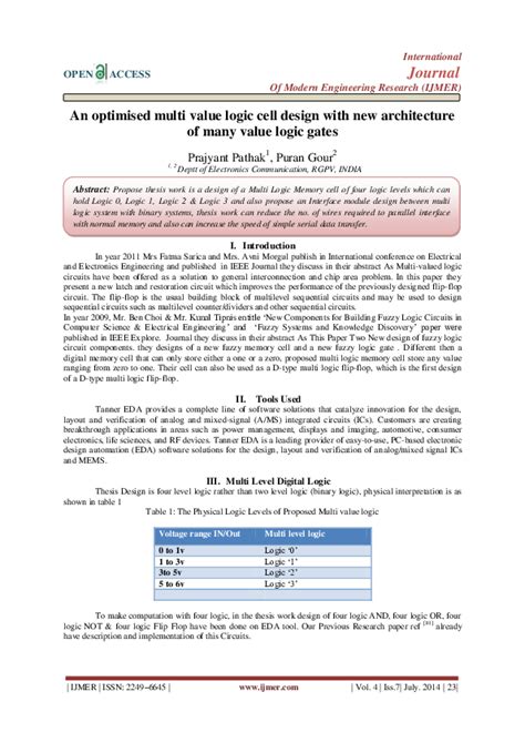 Pdf An Optimised Multi Value Logic Cell Design With New Architecture Of Many Value Logic Gates