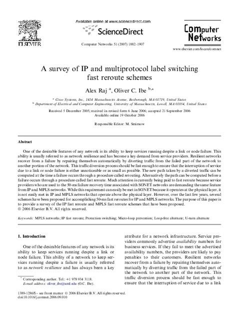 Pdf A Survey Of Ip And Multiprotocol Label Switching Fast Reroute Schemes