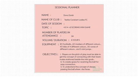 My Sessional Planner The Coaching Manual