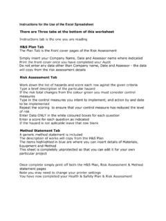 Instructions For The Use Of The Excel Spreadsheet Instructions For The Use Of The Excel