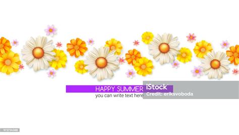 행복 한 여름 봄 꽃의 꽃 봉 오리와 꽃 추상 패턴 흰색 절연 야생화의 집합입니다 데이지 국화 광고 배너 포스터 청첩장 커버에 대 한 서식 파일 0명에 대한 스톡 벡터 아트