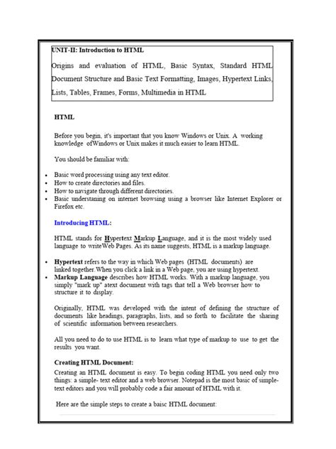 Fundamentals Of Web Unit Ii Pdf Html Element Hyperlink