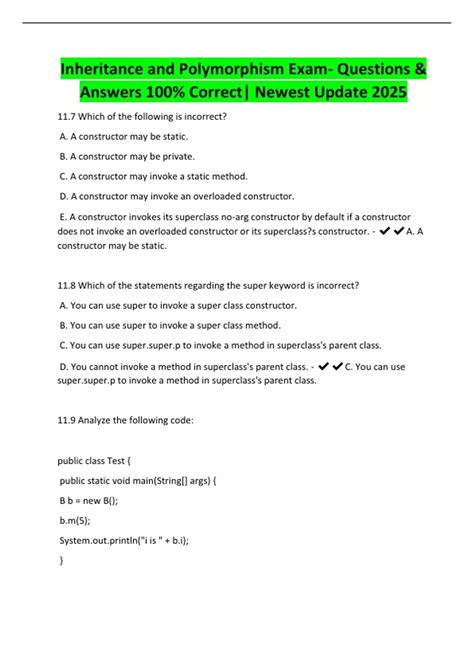 Inheritance And Polymorphism Exam Questions And Answers 100 Correct Newest Update 2025 Exa