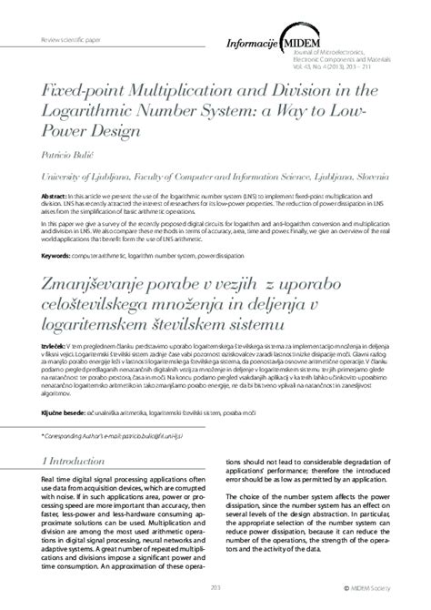 Pdf Fixed Point Multiplication And Division In The Logarithmic Number System A Way To Low