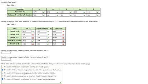 solved complete data table 1 data table 1 a b с d e