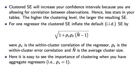 Regression How To Manually Inflate Standard Errors To Approximate Clustered Ses Cross Validated