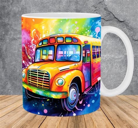 Rainbow Colorful School Bus Mug Wrap 11oz And 15oz Mug Template Mug