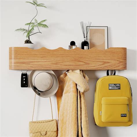 Coat Rack Wall Mount With Shelf Hidden Hooks Modern Wooden Key Holder