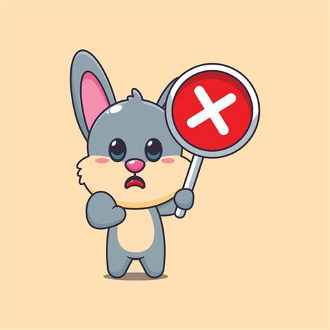 Cute Rabbit Cartoon Illustration With Wrong Sign 61559776 Vector Art At