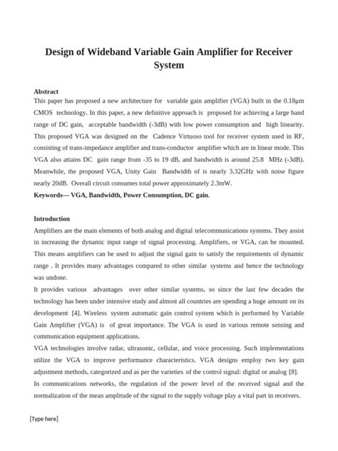 Design Of Wideband Variable Gain Amplifier For Receiver System Synopsis Pdf Amplifier