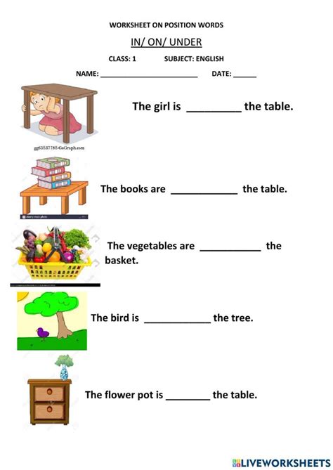 Position Words Worksheet For Grade 1 Preposition Worksheets 1st