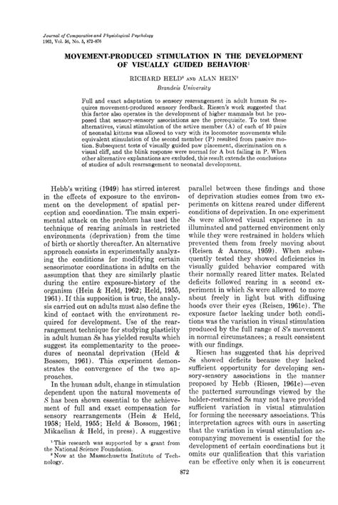 Pdf Movement Produced Stimulation In The Development Of Visually Guided Behavior