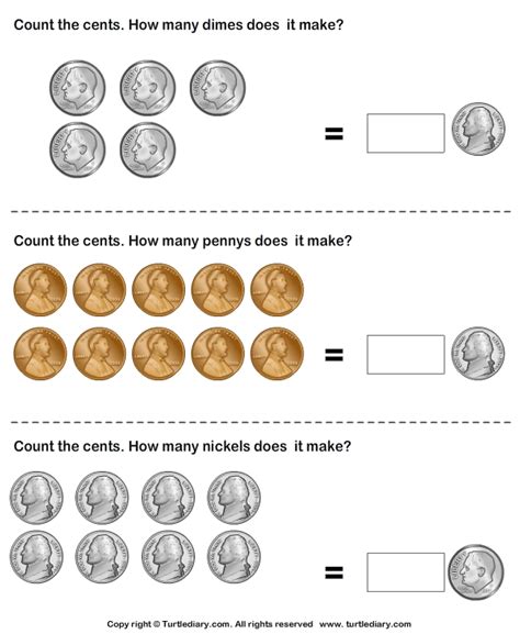 Make Same Amount With Different Number Of Coins Turtle Diary Worksheet
