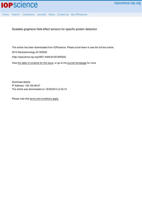 PDF Scalable Graphene Field Effect Sensors For Specific Protein Detection