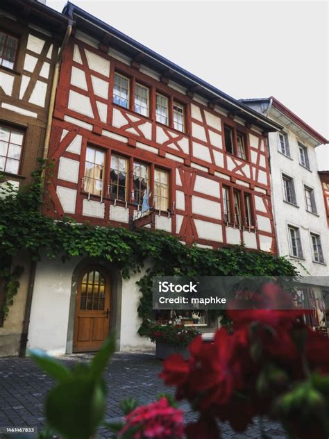 Arsitektur Tradisional Bangunan Rumah Setengah Kayu Di Kota Stein Am Rhein Schaffhausen Swiss
