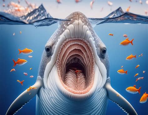 A Dramatic Close Up Of A Whales Face With Its Mouth Open Stock