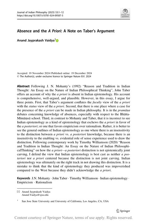 Absence And The A Priori A Note On Tabers Argument