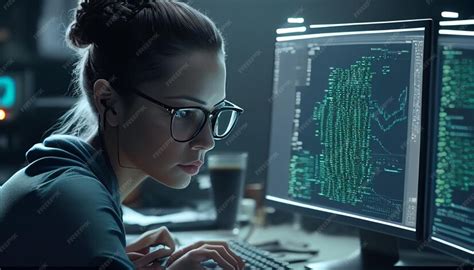 Premium Photo She Is A Brilliant Programmer A Nerdy Young Computer Programmer Poring Over Data
