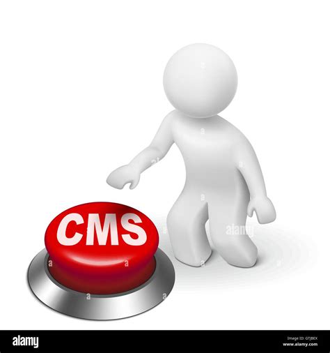 3d Man With Cms Content Management System Button Isolated White Background Stock Vector Image