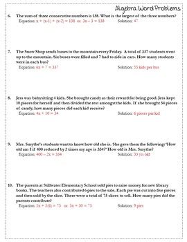 Linear Equations Word Problems Worksheets With Answer Key Worksheets Library