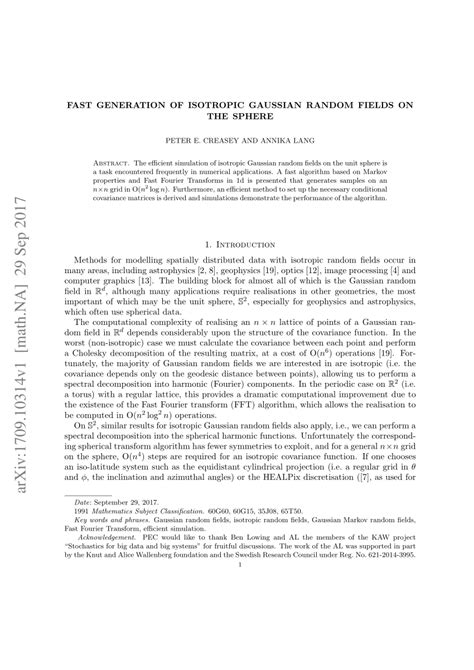 Pdf Fast Generation Of Isotropic Gaussian Random Fields On The Sphere