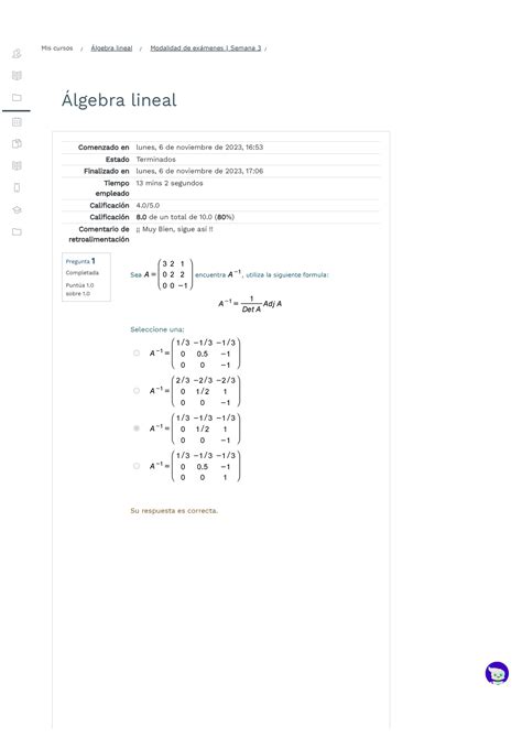 Modalidad De Exámenes Semana 3 Revisión Del Intento Álgebra Lineal