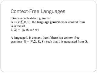 Context Free Grammars PPT Programming Languages Computing