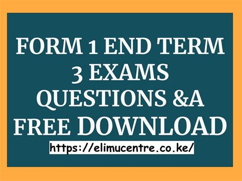Form 1 End Term 3 Exams Qanda Free Elimu Centre