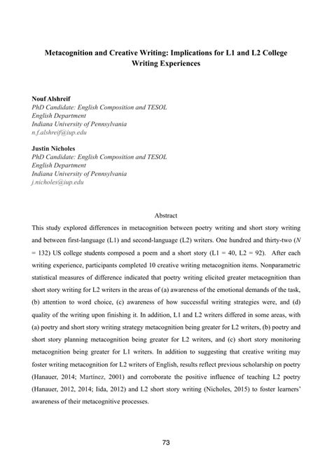 Pdf Metacognition And Creative Writing Implications For L1 And L2