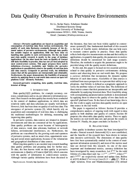 Pdf Data Quality Observation In Pervasive Environments