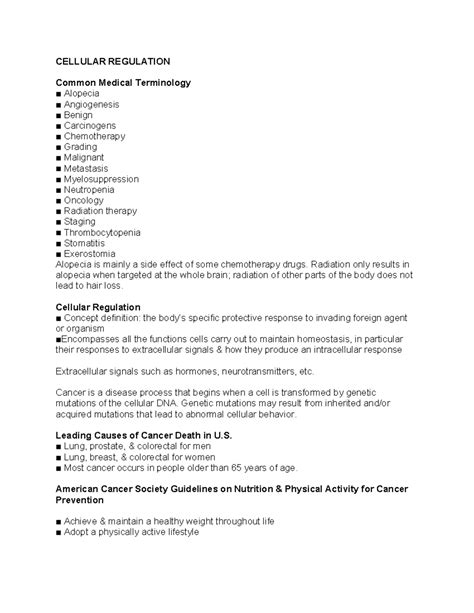 Cellular Regulation Study Guide Cellular Regulation Common Medical