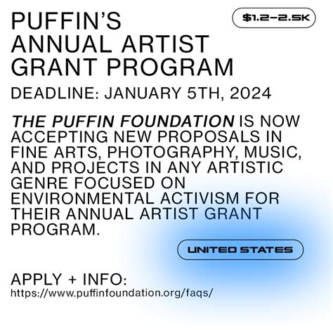 Annual Artist Grant Program Puffin Foundation Opportunity Listings