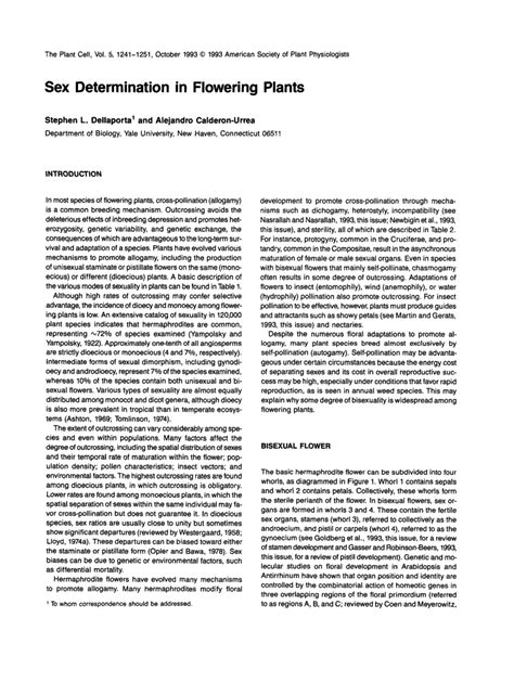 Pdf Sex Determination In Flowering Plants
