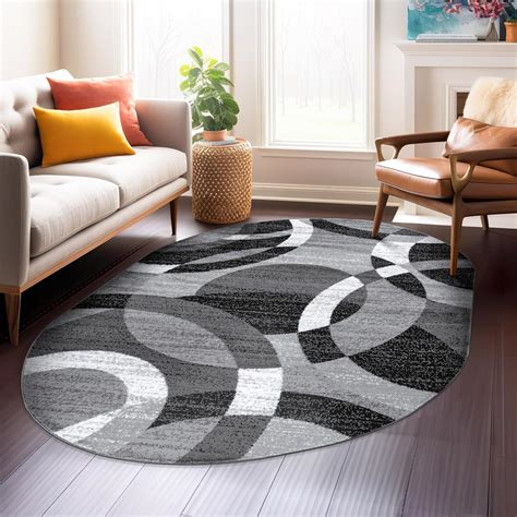 Rugshop Gray Modern Geometric Oval Rug Abstract Circles