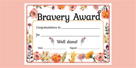 Wildflower Botanical Themed Bravery Award Certificate